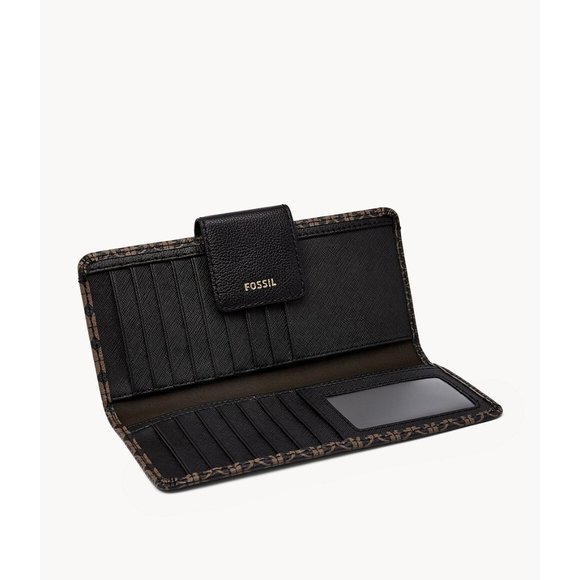 Fossil | Bags | New Fossil Madison Tab Clutch Wallet Black Floral Multi ...